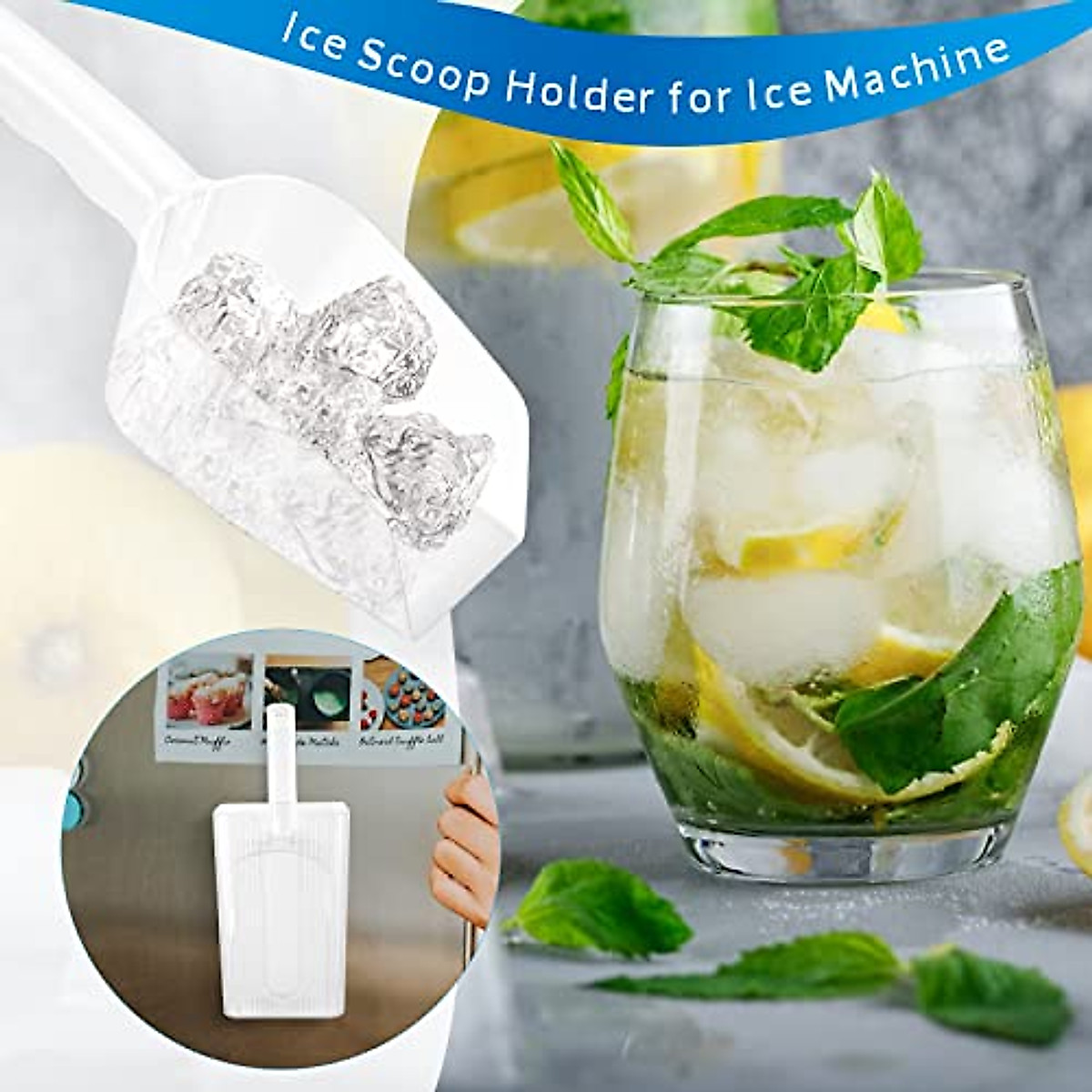 4 Pieces Magnetic Ice Scoop Holder for Side of Fridge Clear Plastic Ice Scoop Holder for Freezer Commercial Ice Scoop Holder Ice Scoop for Ice Machine with Holder for Weddings Bar Ice Bucket