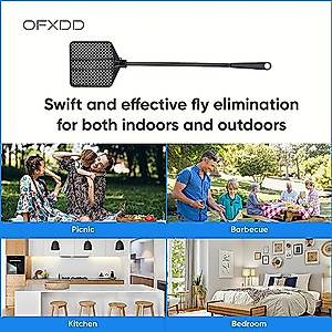 OFXDD Rubber Fly Swatter, Long Fly Swatter Pack, Fly Swatter Heavy Duty, All Black Color (5 Pack)