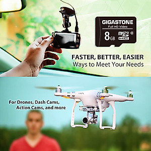 Gigastone 8GB Memory Card Pack of 5 Cards, High Read Speed up to 80MB/s. Ideal for Portable Full HD Video, U1 C10 Micro SDHC UHS-I Card with 2 Mini Cases and 1 SD Adapter.