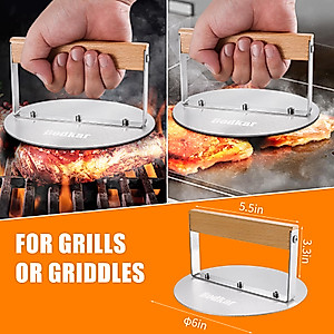 bodkar Smash Burger Press Stainless Steel 6 Inch Round Burger Smasher with Wood Handle, Grill Press Meat Flattener Tool for Flat Top Griddle Grill Cooking