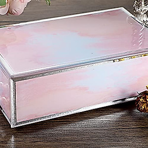 Hipiwe Pink Glass Jewelry Box Large Trinket Storage Box Treasure Box Decorative Jewelry Box Keepsake Box Jewelry Organizer for Women Girls