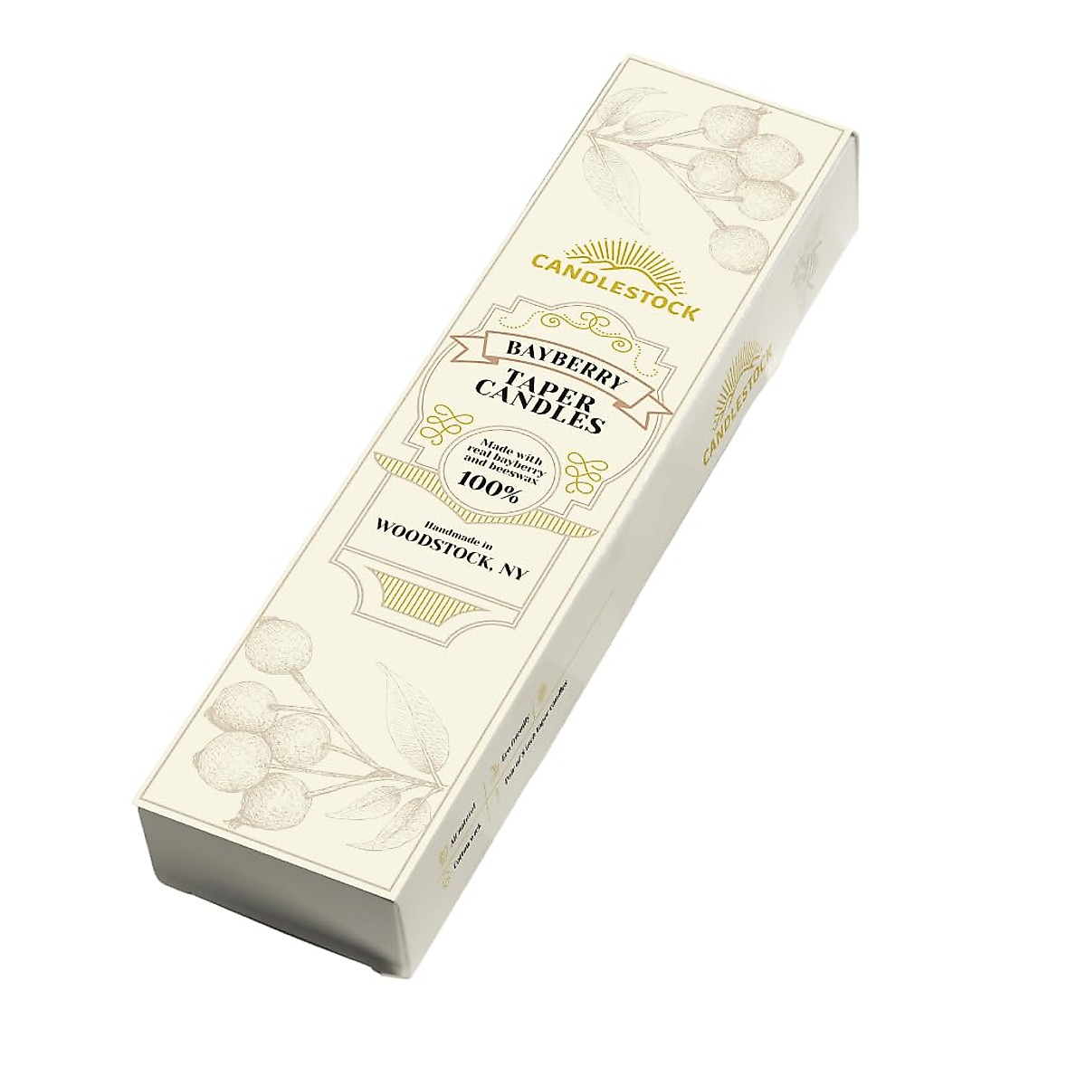 Candlestock Real Bayberry Taper Candle Pair 8 inch - Pure Bayberry and Pure Beeswax Blend - Dripless Taper Candle Pair - Bayberry Candles