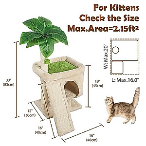 Cat Tower 33'' Cat Tree Indoor Palm Tree Large Cat Perch with Scratching Board Cat Tower with Natural Sisal Ball Furniture Pet House Play Activity Center Suitable for Adult Cats and Kittens
