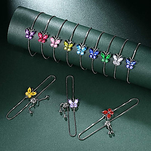 Hipunk Butterfly Mystic-Rainbow-Topaz Bracelets Birthstone Women 925 Sterling Silver Fire-Topaz Birth Stone Animal Butterflies Adjust Link Bracelet Crystal Birthday Jewelry SB0001C