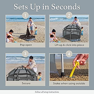 POP 'N GO PLAYPEN - Indoor & Outdoor Baby Playpen for Babies and Toddlers - Baby Beach Tent, Foldable, Portable W/Canopy, Travel Bag, & Mosquito Net - Pop Up Pack and Play Tent (Anchor Grey)