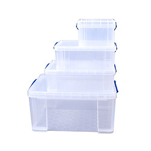 Really Useful 48 + 12 + 9 + 3 Litre Storage Box, Clear, Starter Pack