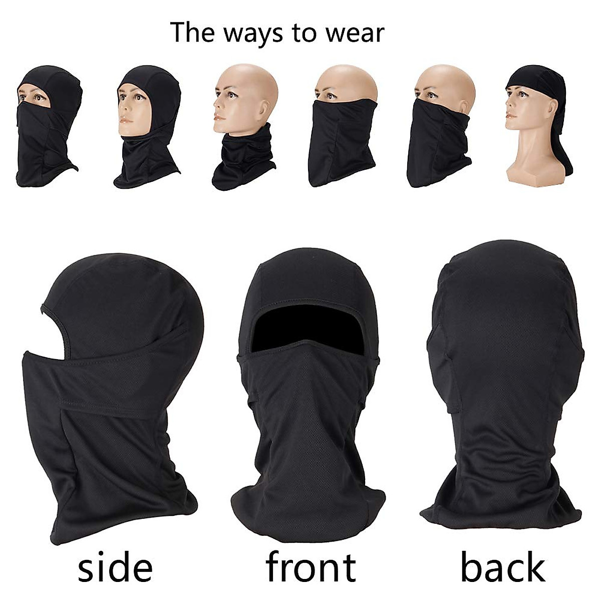 Valleycomfy 4PCS Balaclava Ski Mask Winter Face Mask Men Women UV Protection Hood Windproof Sun Hood Tactical Masks(Black)