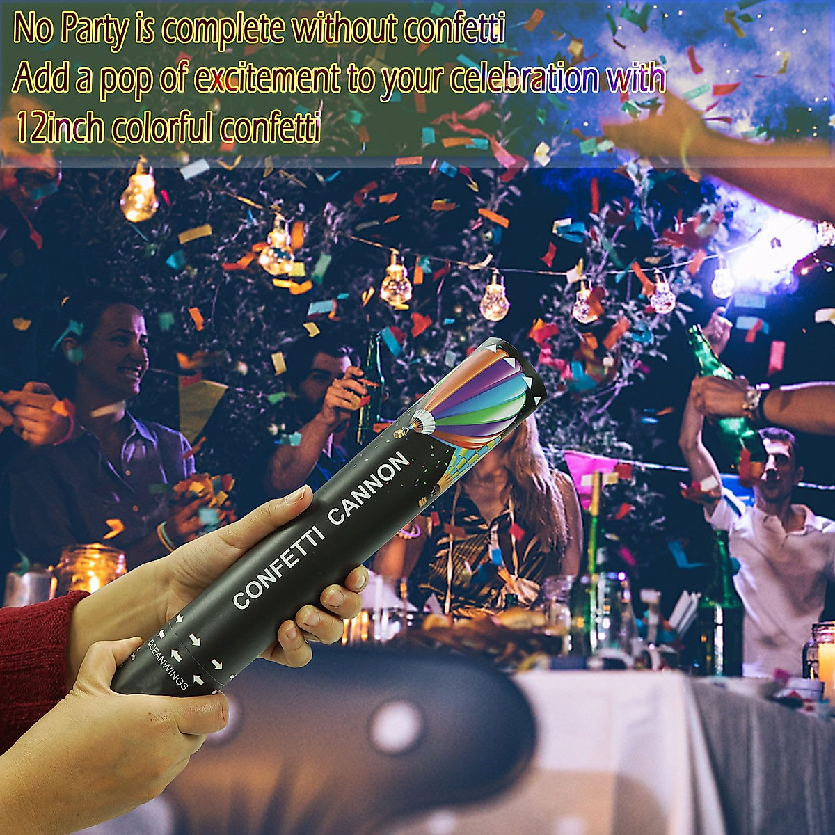 Biodegradable Confetti Cannon Easy Clean - 6 Pack Party Poppers Confetti Shooters for Birthday Graduation Wedding New Year’s Eve Celebration Office Prank, Large Confetti Cannon