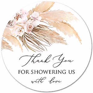 2" Round Pampas Grass Thank You Favor Stickers - Set of 40