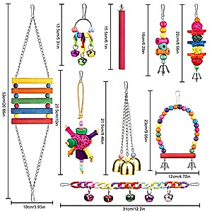 YIXUND Bird Toys for Conures with Colorful Ladder Hammock Bird Cage Accerious Bird Perch Stand Chewing Toys Hanging Bell for Parrot Parakeet Cockatiel Lovebirds