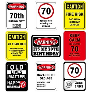WERNNSAI 70th Birthday Decorations - 9 PCs 70s Old Zone Party Decorations, Funny Yard Banner for Grandma Grandpa, Table Centerpieces Door Wall Windows Signs Photo Booth Props for Men Women, Happy Bday Decor