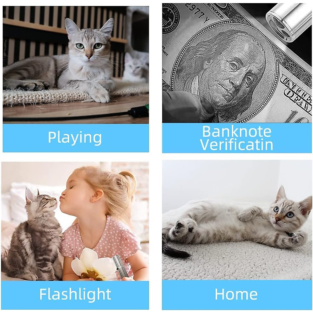 TEFIRE 2 Pack Laser Pointer Cat Toy 7 Adjustable Modes Red Light to Amuse Pets Blue Light Can Check Money with Small Torch USB Rechargeable Metal Material