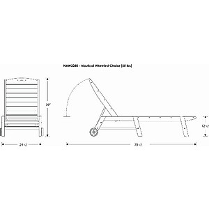 POLYWOOD NAW2280WH Nautical Wheeled Chaise, Stackable, White