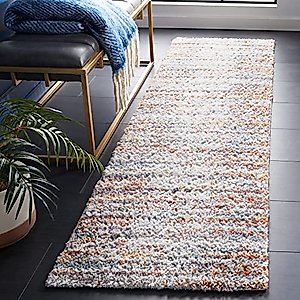 SAFAVIEH Berber Shag Collection Runner Rug - 2'3" x 12', Blue Rust & Ivory, Stripe Design, Non-Shedding & Easy Care, 1.25-inch Thick Ideal for High Traffic Areas in Living Room, Bedroom (BER565A)