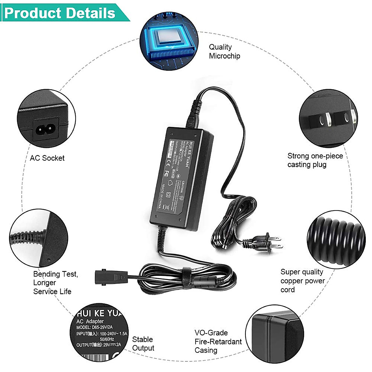 HKY Universal Lift Chair or Power Recliner Ac Dc Adapter Fit All Recliners, Lift Chair, Recliner Sofa, Recliner Couch,29v 2a Southern Motion FS2900-2000 P/N: SPS-2A29VDC-03-WM-SM mc140-power Cord