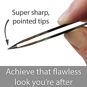 Zizzili Basics Elite Series Pointed Tweezers - Sharp Precision Tips + Surgical Grade Stainless Steel Tweezer for Professional Eyebrow and Facial Hair Removal