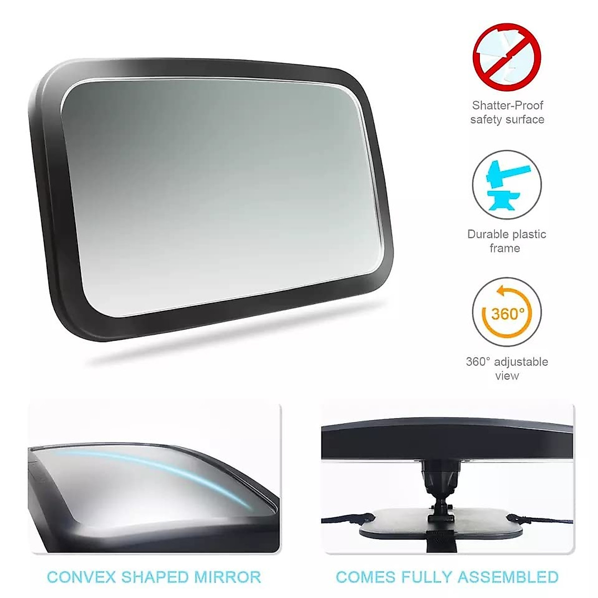 LmtLessDeals Baby Car Mirror Shatterproof Safely Monitor Infant Child in Rear Facing Seat Crash Test Rear Facing Car Mirror XL Wide Angle