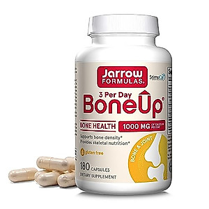 Jarrow Formulas BoneUp Three Per Day - 180 Capsules - 60 Servings - For Bone Support & Skeletal Nutrition - Includes Naturally Derived Vitamin D3, K2 (as MK-7) & 1000mg Calcium - Gluten Free - Non-GMO