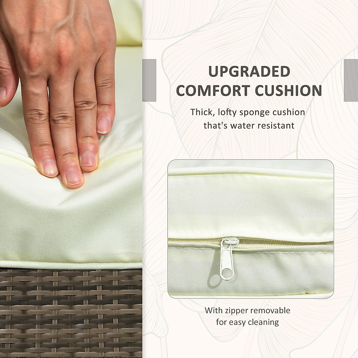 Outsunny 3 Piece Patio Furniture Set, PE Rattan Wicker Storage Table and Chairs w/Tufted Cushions for Outdoor Garden, Backyard, Poolside, Balcony, Beige