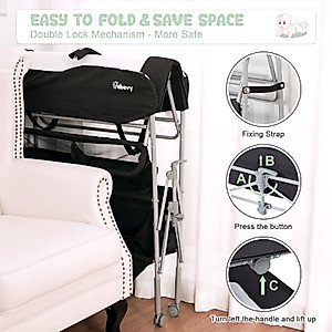 Portable Baby Changing Table, Babevy Foldable Changing Station Changing Dresser with Wheels for Infant, Waterproof Diaper Changing Table Pad Topper, Mobile Nursery Organizer for Newborn (Black)