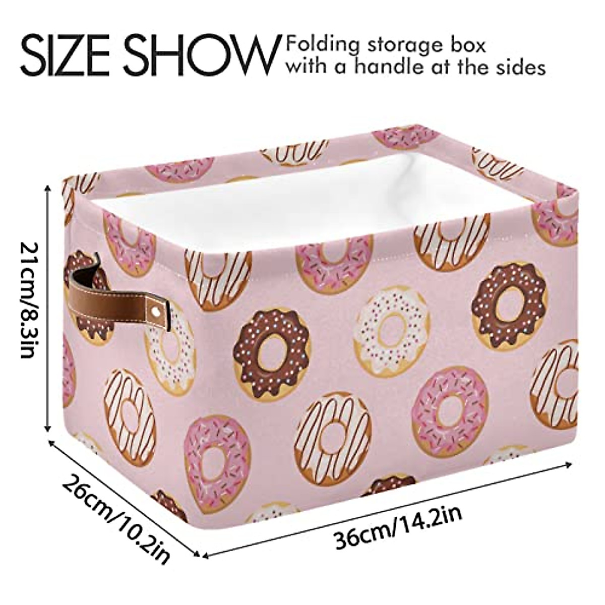 xigua Donut Storage Basket Storage Bin Organizer Basket, Foldable Rectangular Storage Box with Handles for Home Office