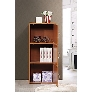 HODEDAH 3 Door Bookcase Cabinet, Cherry