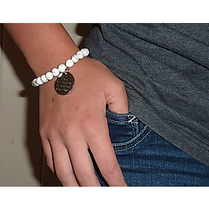 Hidden Hollow Beads Howlite Natural White Stone Women's Stretch Bracelet, Inspirational Message Charm (Be Stronger Than the Storm)