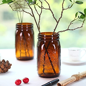 Tebery 6 Pack Amber Wide Mouth Quart Mason Jars, 32Oz Canning Glass Jars with Airtight lids and Bands for Canning, Freezing, Preserving, Beverages & Jar Decor