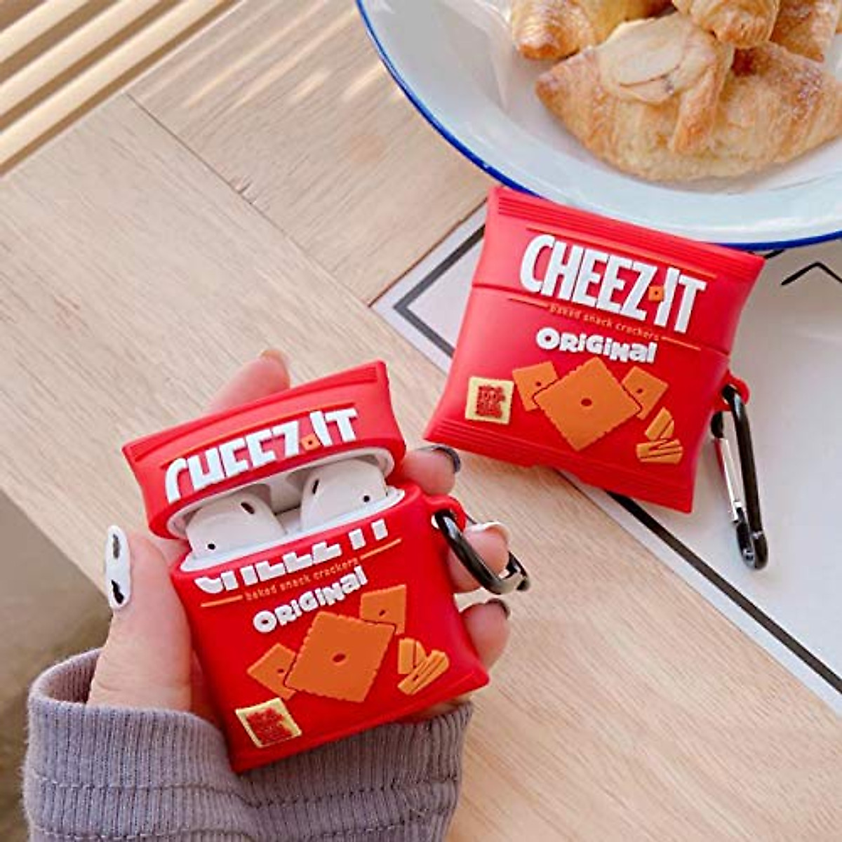 Joyleop Cheez Cookie Case for Airpods 1/2, Cute Cartoon Fun Funny 3D Food Design Kids Girls Teens Boys Cover, Kawaii Cool Stylish Fashion Soft Silicone Character Trendy Air pods Cases for Airpod 1&2