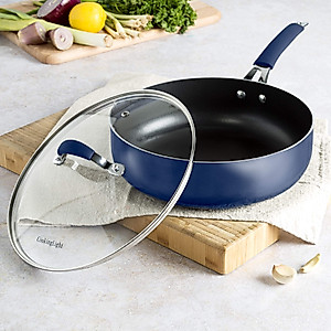 Cooking Light Nonstick Ceramic Deep Cooker, Dishwasher Safe, Scratch Resistant, Easy Food Release Interior, Cool Touch Handle and Even Heating Base, 4-Quart Jumbo Cooker, Blue