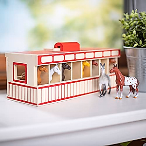 Melissa & Doug Take-Along Show-Horse Stable With Wooden Box and 8 Toy, Barn Play Set, Portable, Toys For Kids Ages 3+