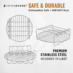 Air Fryer Accessories 8.2 inch Rack with Skewers for Double Layer Compatible with Instant Pot, Ninja Foodi 5qt, 6.5qt and 8qt, Ultrean + More, with Reusable Air Fryer Mats and Cleaning Brush