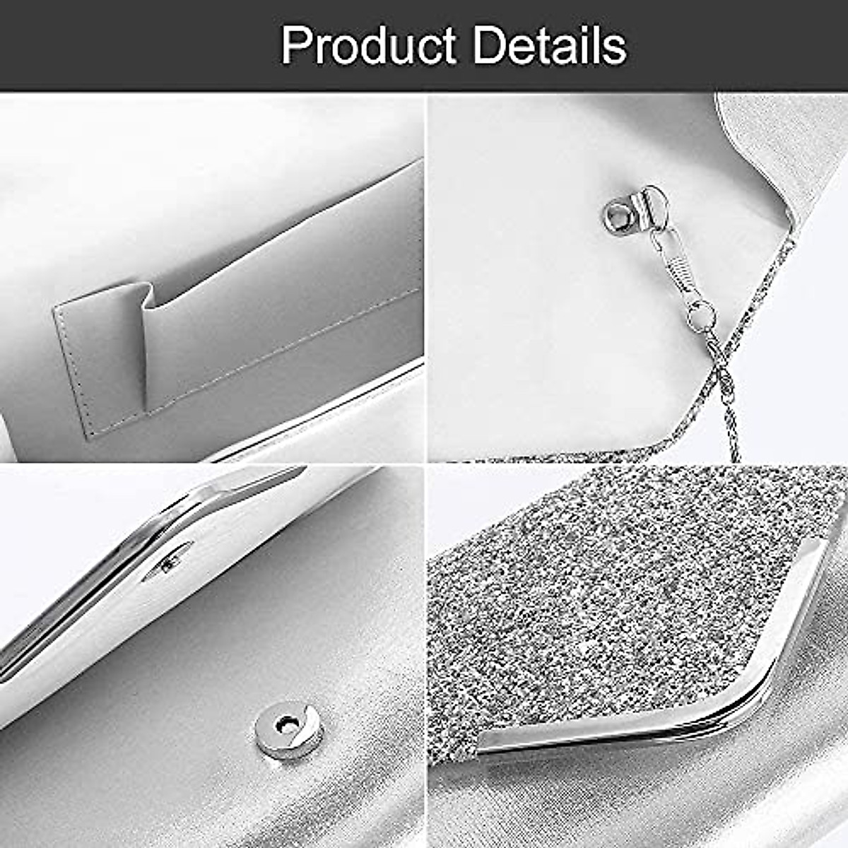 AYKDAS Purses & Totes, Evening Clutches & Crossbody Bags Flash Elegant Clutch, Gold, Silver, Pink (Black) Shiny Handbag (Color : Silver)