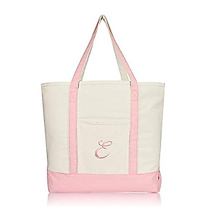 DALIX Personalized Shopping Tote Bag Monogram Pink Ballent Zippered Letter- E