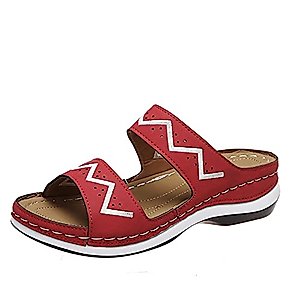 Round Women's Shoes Shoes Wave Pattern Toe Sandals Wedge Open Beach Toe Women's Sandals Women Wedge Sandals Size 8 (Red, 9.5)