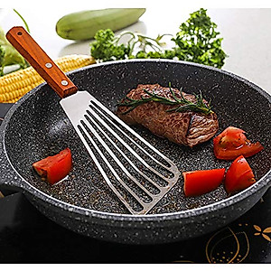 11-inch Stainless Steel Fish Spatula Turner, Slotted Turner with a wooden handle, Kitchen Metal Spatula for Flipping Frying Grilling