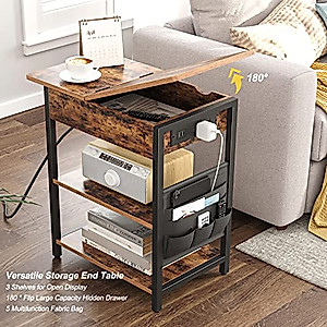 TUTOTAK End Table with Charging Station, Side Table with Storage, Flip Top Bedside Table with USB Ports and Outlets, Nightstand for Small Spaces, Sofa Table TB01BB051