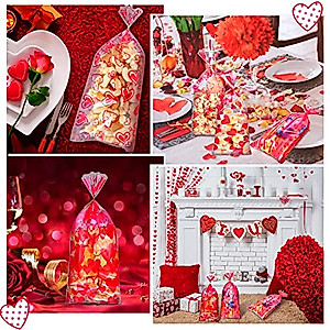 200 Pieces Valentine Cellophane Treat Bags Valentine's Day Plastic Heart Bags Candy Goodies Gift Bags and 200 Pieces Gold Twist Ties for Valentine Party Supplies