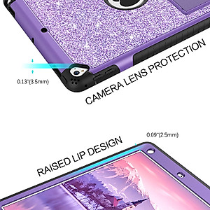 DUEDUE for iPad 9.7 Case 2017/2018, iPad Air 2 Case, iPad 6th/5th Generation Case with Kickstand Glitter Bling 3 in 1 Heavy Duty Hard PC Cover Shockproof Protective Case for iPad Pro 9.7, Purple