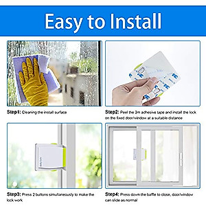 LATIBELL Sliding Glass Door Window Locks - 4 Pack Child Baby Proof Security Locks for Kids Safety Slide Closet Patio Doors, No Screws or Drills Needed