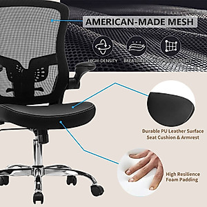 Mesh Office Chair Ergonomic -Adjustable Height, Desk Chair with Wheels Mesh Computer Desk Chair with Flip-up Arms PU Leather Task Chair 300lbs