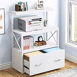 Tribesigns Lateral File Cabinet Modern Filing Cabinet with 1 Large Drawer, Printer Stand with 3 Open Storage Shelves for Home Office