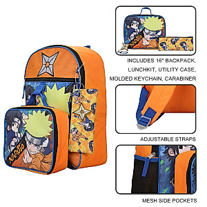 Bioworld Naruto Classic Sasuke Vs Naruto 16" Youth 5-Piece Backpack Set