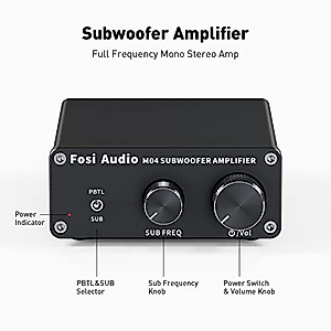 Fosi Audio M04 Subwoofer Amplifier for Home Theater Mono Channel Digital Class D Integrated Power Amp for Passive Speakers Subwoofer Rated 100W MAX