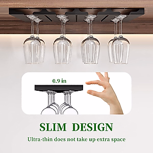WSVILLE Wine Glass Rack - Under Cabinet Stemware Rack, Wine Glass Holder Glasses Storage Hanger Stainless Steel Material for Kitchen,Bar,Restaurant,Screw Install, Black