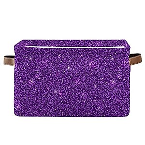 xigua Purple Glitter Sequins Foldable Storage Bin, Collapsible Sturdy Fabric Storage Basket Cube W/Handles, Storage Box for Organizing Toys Nursery Shelf Closet Bedroom Office 1PCS