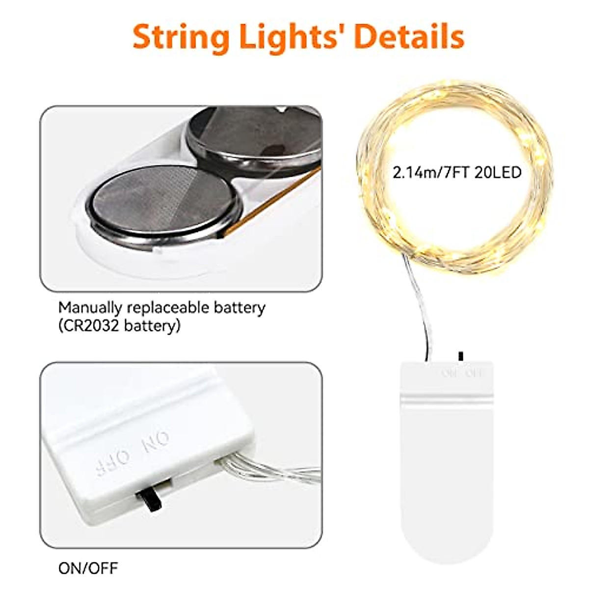 litogo 24 Pack Fairy Lights Battery Operated, 7ft 20 LED Waterproof Fairy String Lights Small Mini Light for Mason Jars Vases Table Centerpieces Wedding Decorations Christmas Tree, Warm White