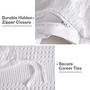 CAROMIO White Duvet Cover Queen - Waffle Weave Textured Duvet Cover Queen Size, Soft and Breathable Queen Duvet Cover Set for All Season (Queen, 90"x90")