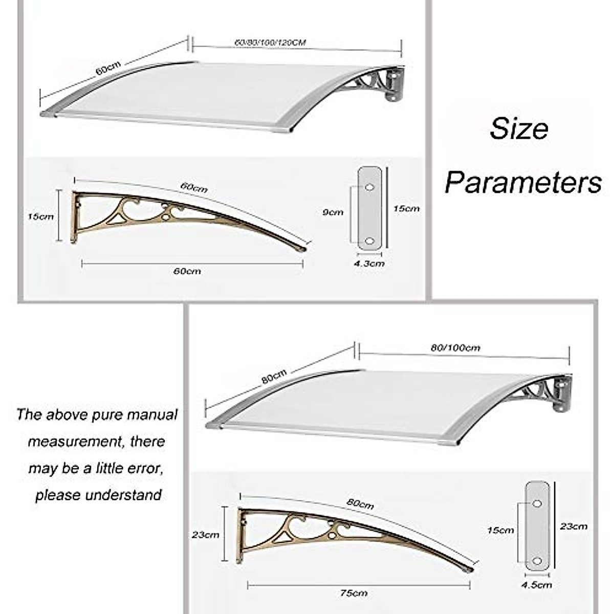 LIANGLIANG Awning Rain Door Canopy, Thickened Aluminum Alloy Has Strong Bearing Capacity, The Bulletin Board of Campus Community Windows (Black Bracket Transparent Endurance Board)