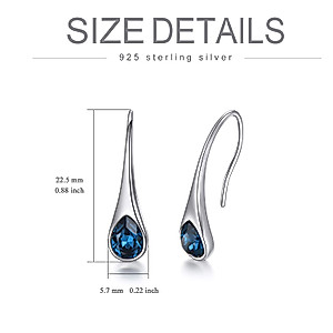 925 Sterling Silver Teardrop Earrings, Hypoallergenic Dangle Drop Earrings for Women with Crystals from Austria (London Blue)